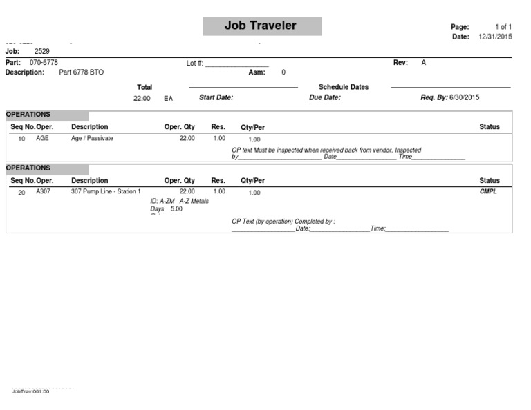Epicor Job Traveler Report Format | PDF