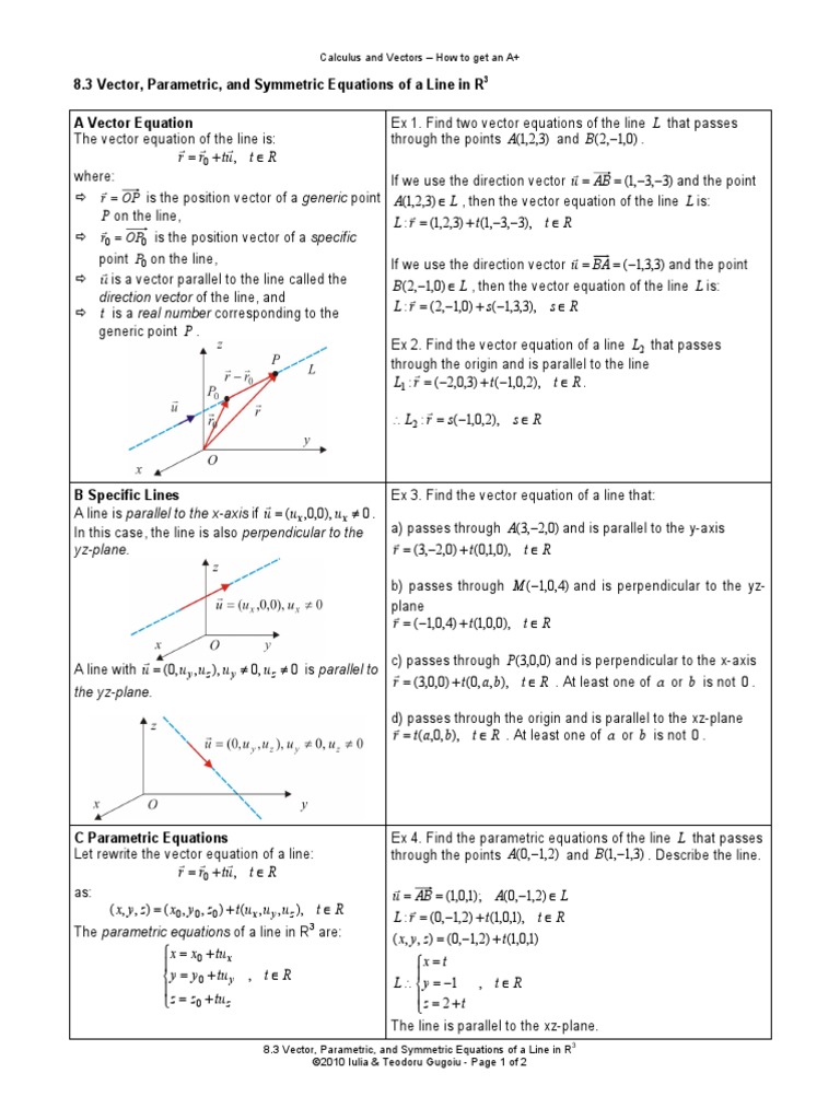 83 Vectomnbr Parametric And Symmetric Equations Of A Line In R3 Pdf