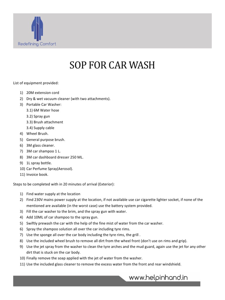 SOP Car Wash | PDF