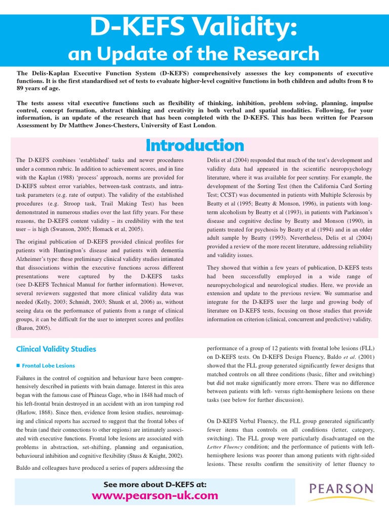 D-KEFS Validity - An Update (Pearson Clinical UK, 2008) | PDF ...