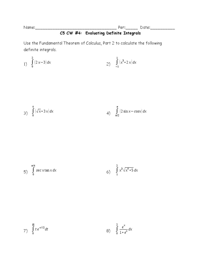 c5 cw4 Evaluating Definite Integrals | PDF