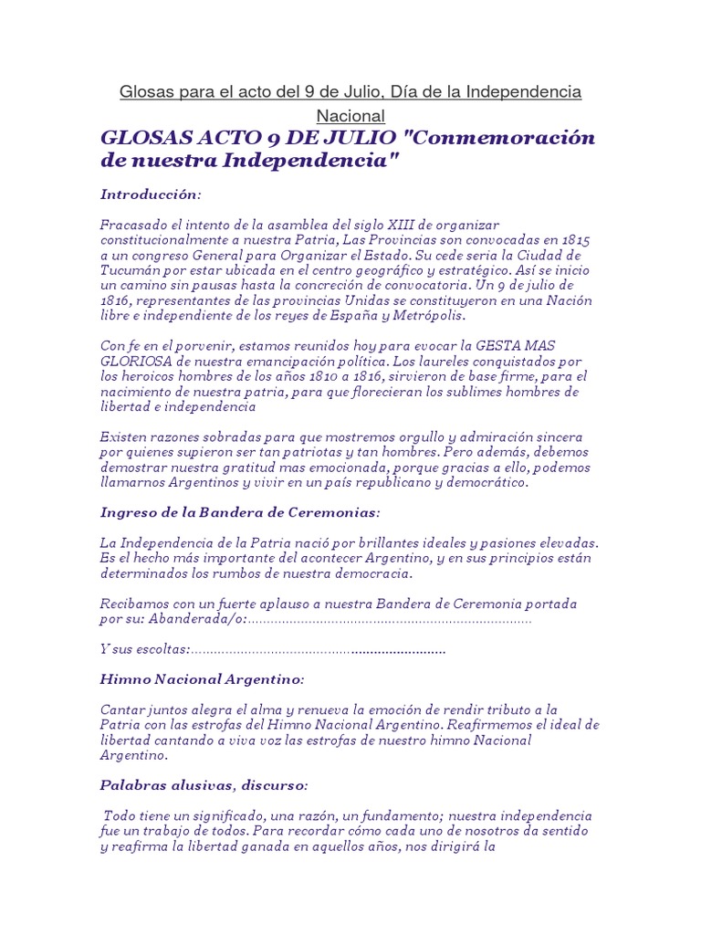 Glosas para El Acto Del 9 de Julio | PDF | Argentina | España