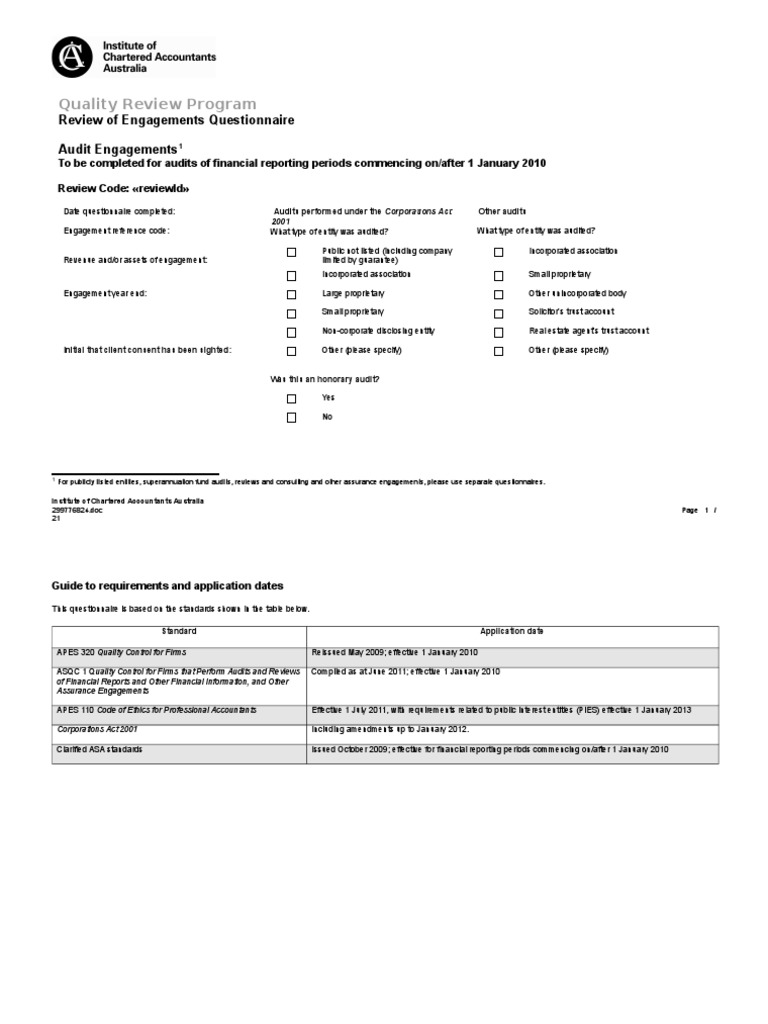 Audit Questionnaire June 2013 | Auditor's Report | Audit