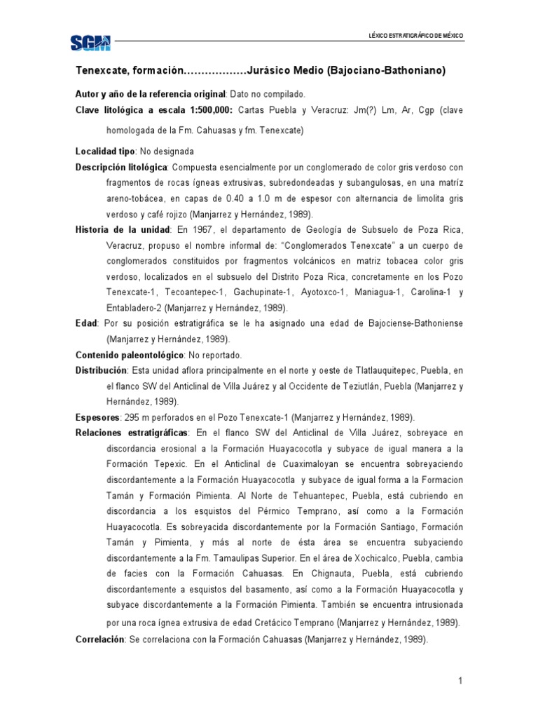 Formacion Tenex Cate SGM | PDF | Roca (geología) | Rocas