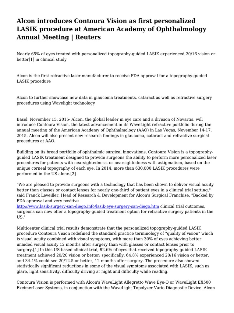 Alcon Introduces Contoura Vision As First Personalized LASIK Procedure ...