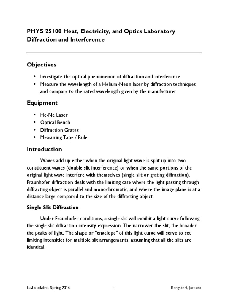 Lab 10 Diffraction and Interference | PDF | Diffraction | Interference (Wave Propagation)