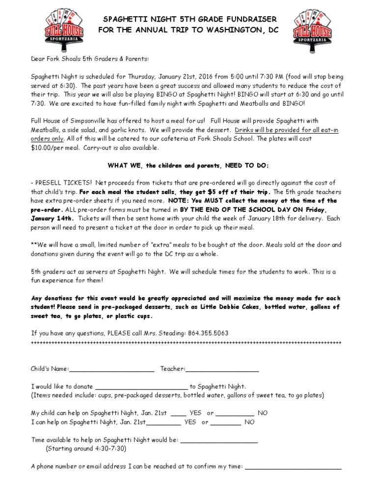 Spaghetti Night Form | PDF