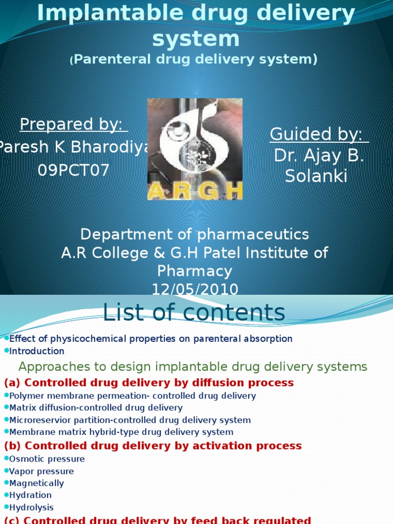 Overview of Implantable Drug Delivery Systems | PDF | Pharmaceutical ...