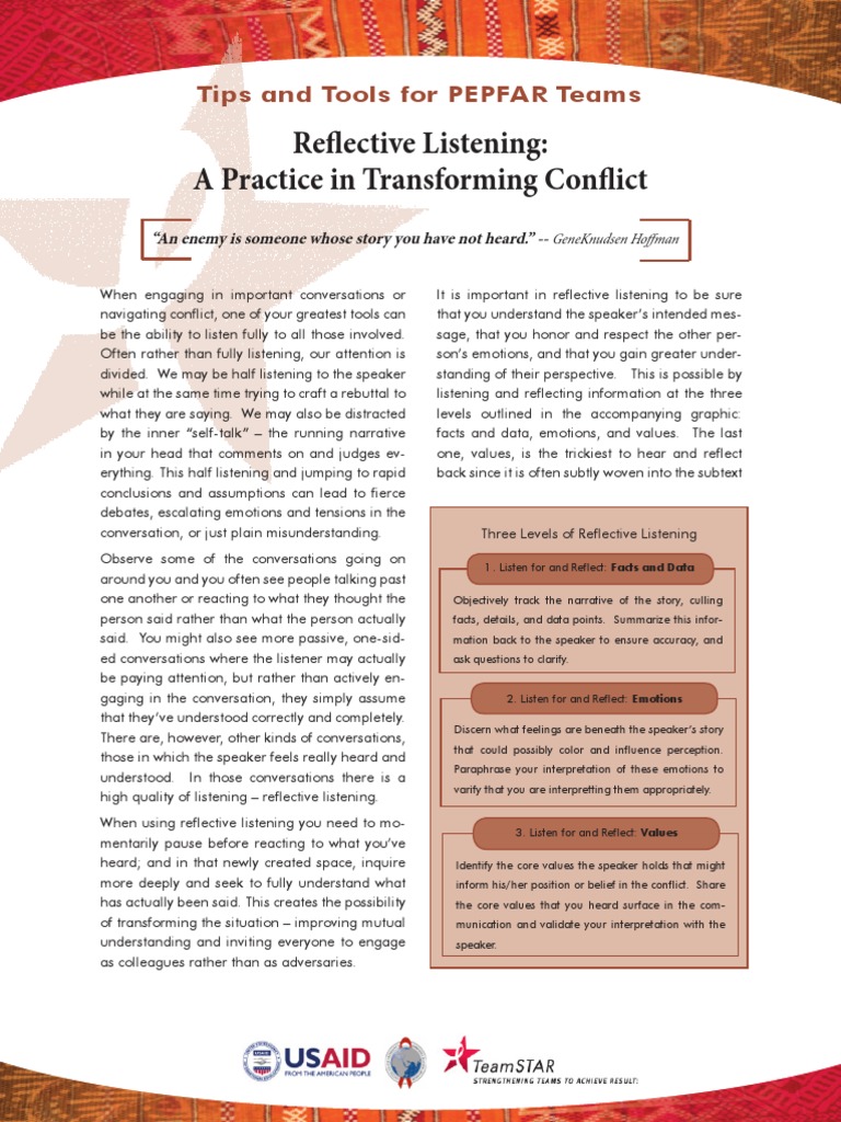 Reflective Listening for Conflict Resolution | PDF | Conversation ...