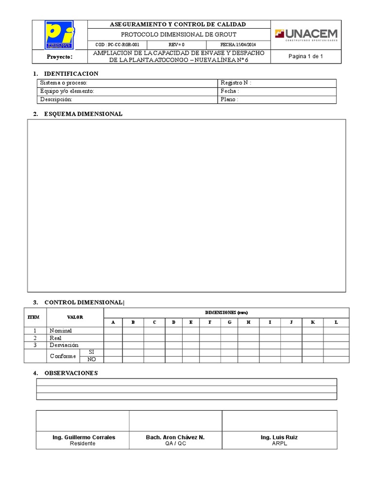Protocolo Dimensional de Groutiado | PDF