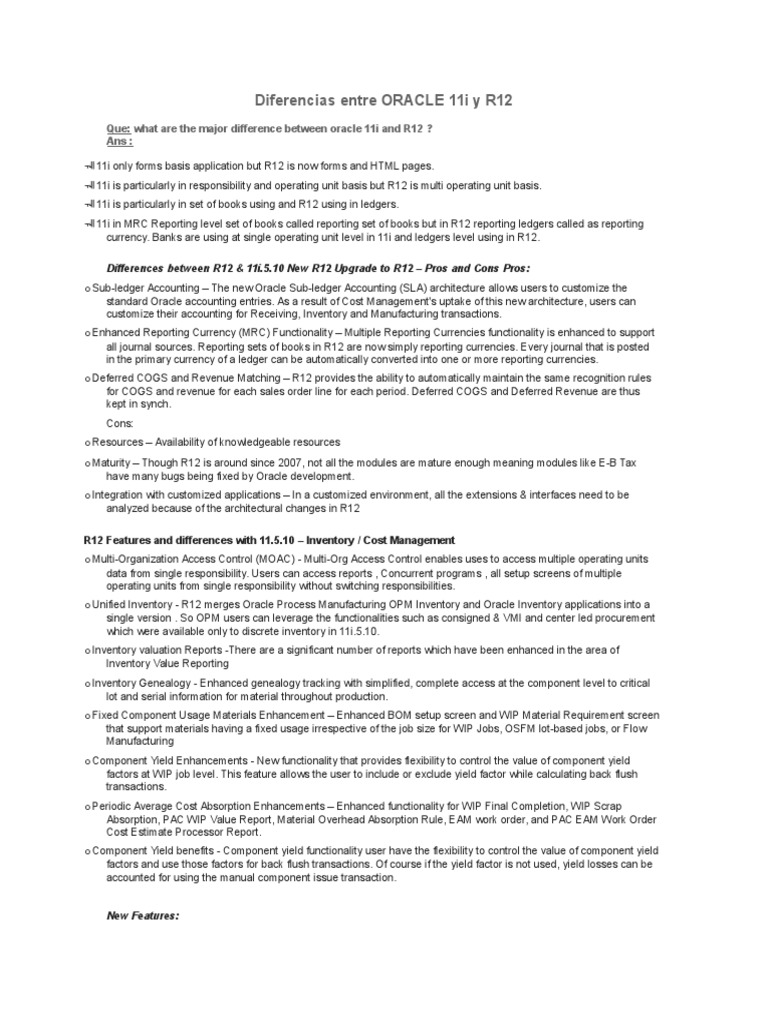 Diferencias Entre ORACLE 11i y R12 | PDF | Inventory | Electronic Data ...