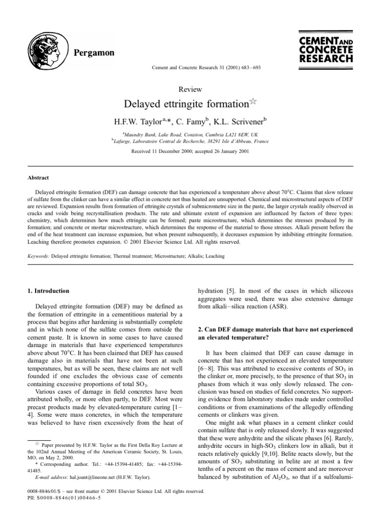 Delayed Ettringite Formation (DEF) | PDF | Concrete | Cement