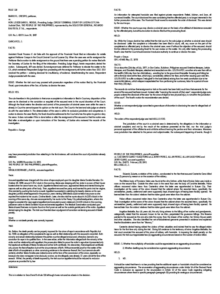 RULE 110-112 Case Digest | PDF | Lawsuit | Prosecutor