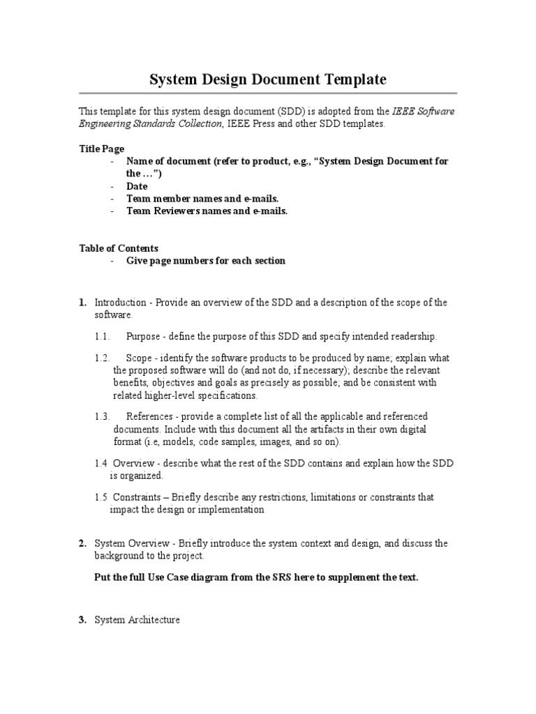 SDD Template | Component Based Software Engineering | Unified Modeling ...