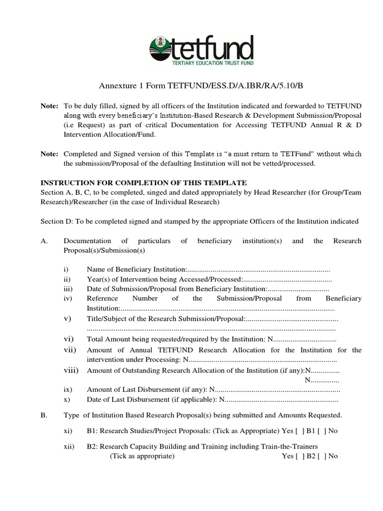 Tetfund Annexxure 1 Form | Download Free PDF | Government | Business