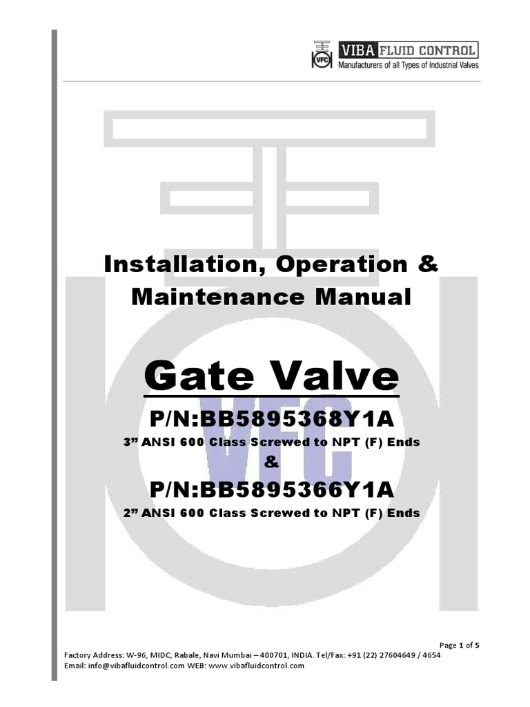 Gate Valve Installation Operation & Maintenance Manual | PDF | Valve ...
