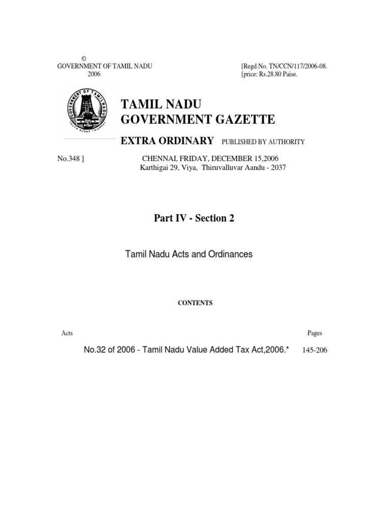 Tamil Nadu Tnvat Act | PDF | Taxes | Revenue