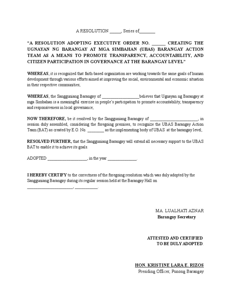 A Resolution Ubas | Local Government | Governance