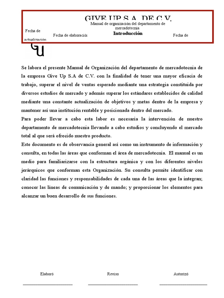 Mercadotecnia Manual de Organización | PDF | Marketing | Calidad (comercial)