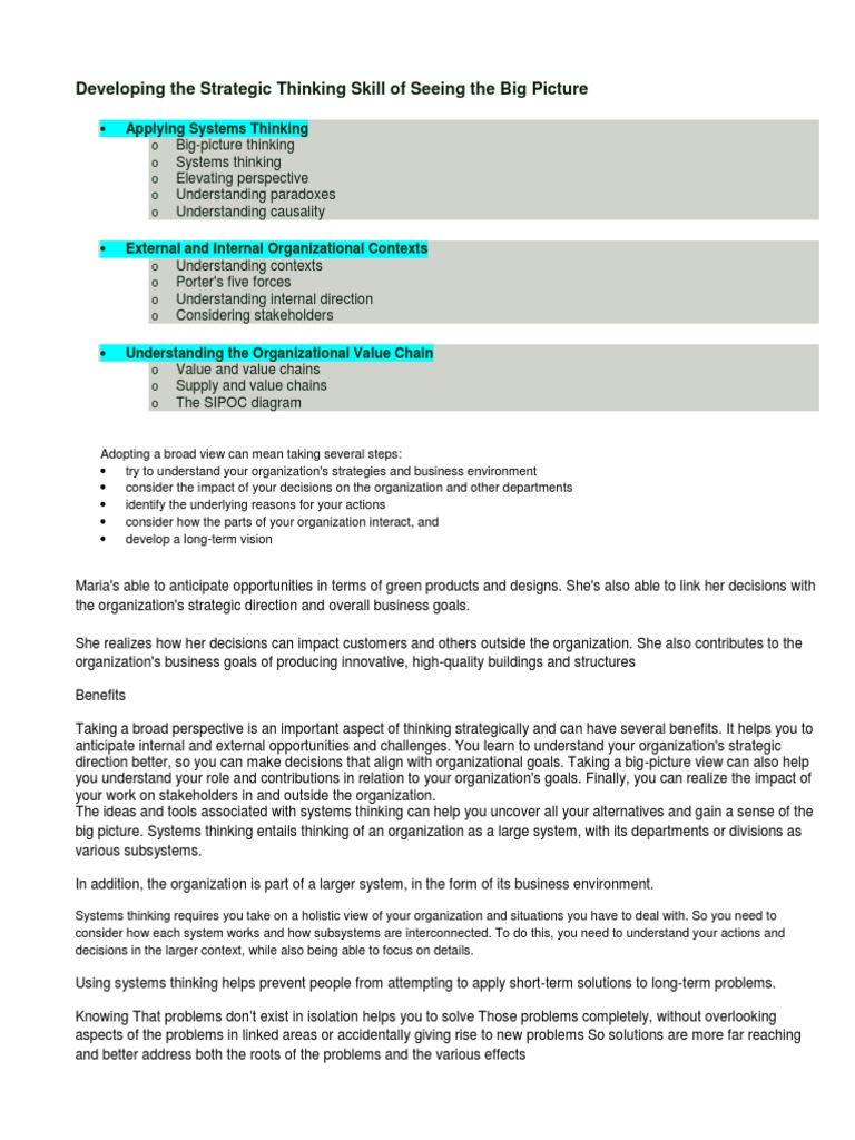 Developing The Strategic Thinking Skill of Seeing The Big Picture | PDF ...