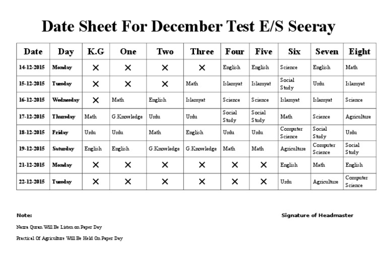 December Test Date Sheet 2015 | PDF