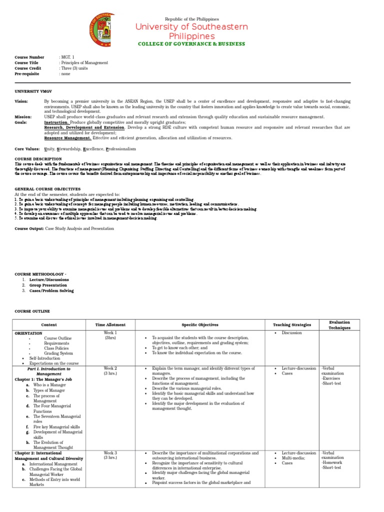 Syllabus: Principles of Management | PDF | Leadership | Motivation
