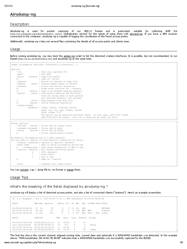 Airodump NG & Aircrack NG | PDF | Microsoft Windows | Ieee 802.11