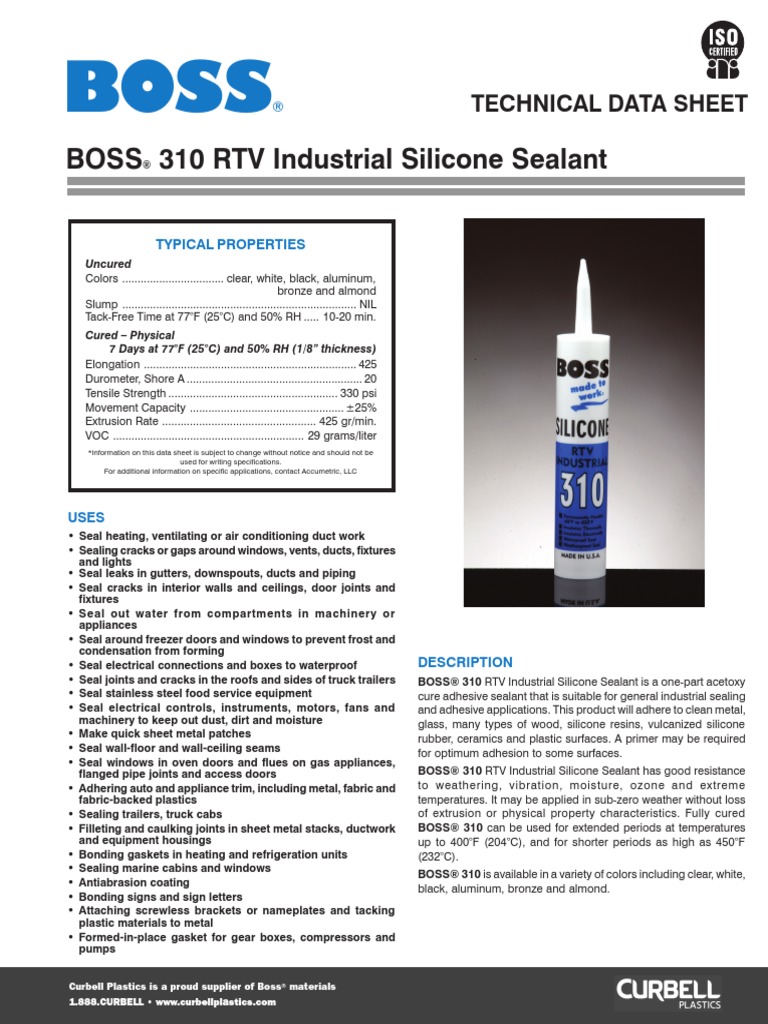 Silicone RTV Boss 310 | PDF | Silicone | Duct (Flow)