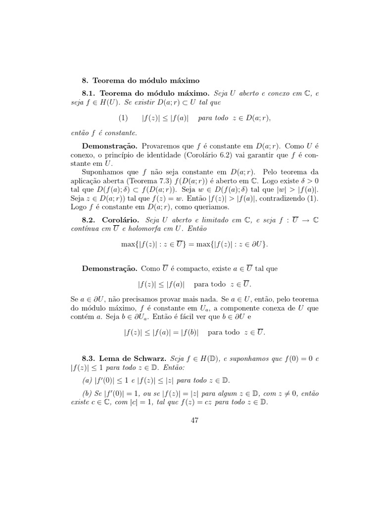 Teorema do Módulo Máximo em Funções Holomorfas | PDF | Ensino de ...