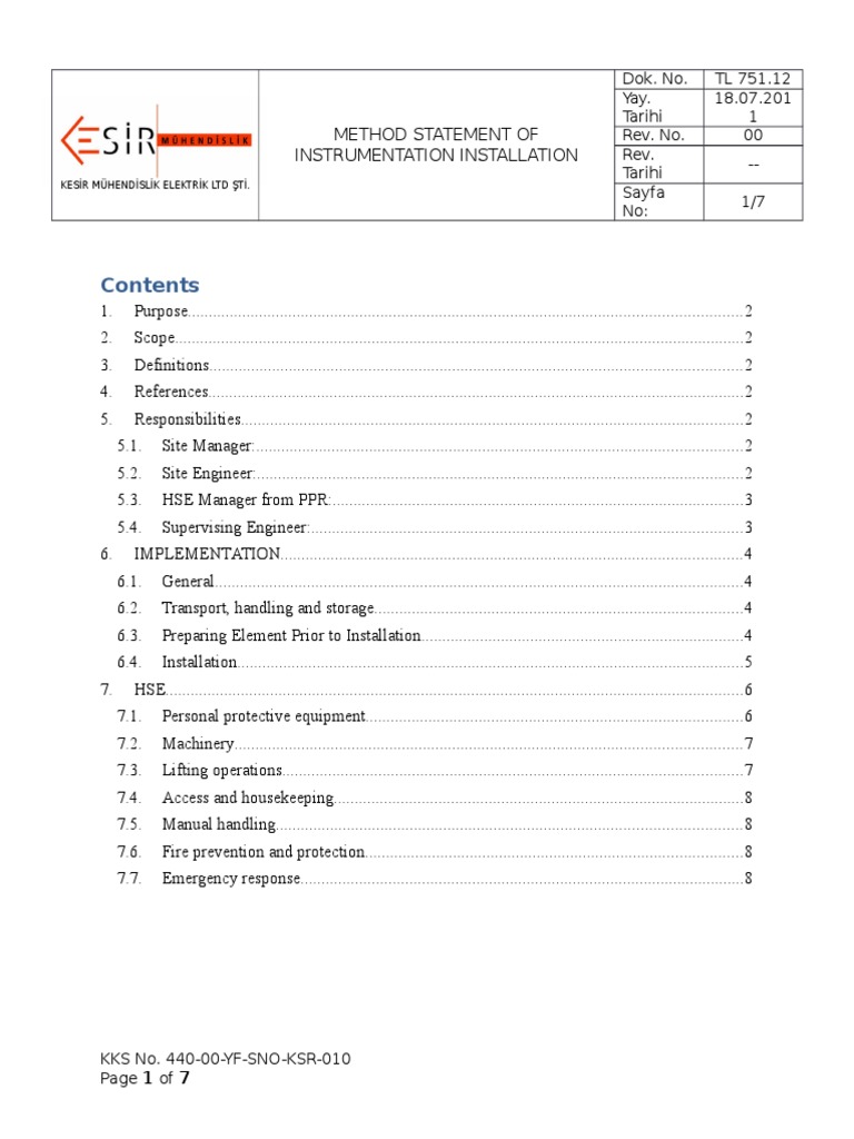 Method Statement Instrumentations | Personal Protective Equipment | Welding