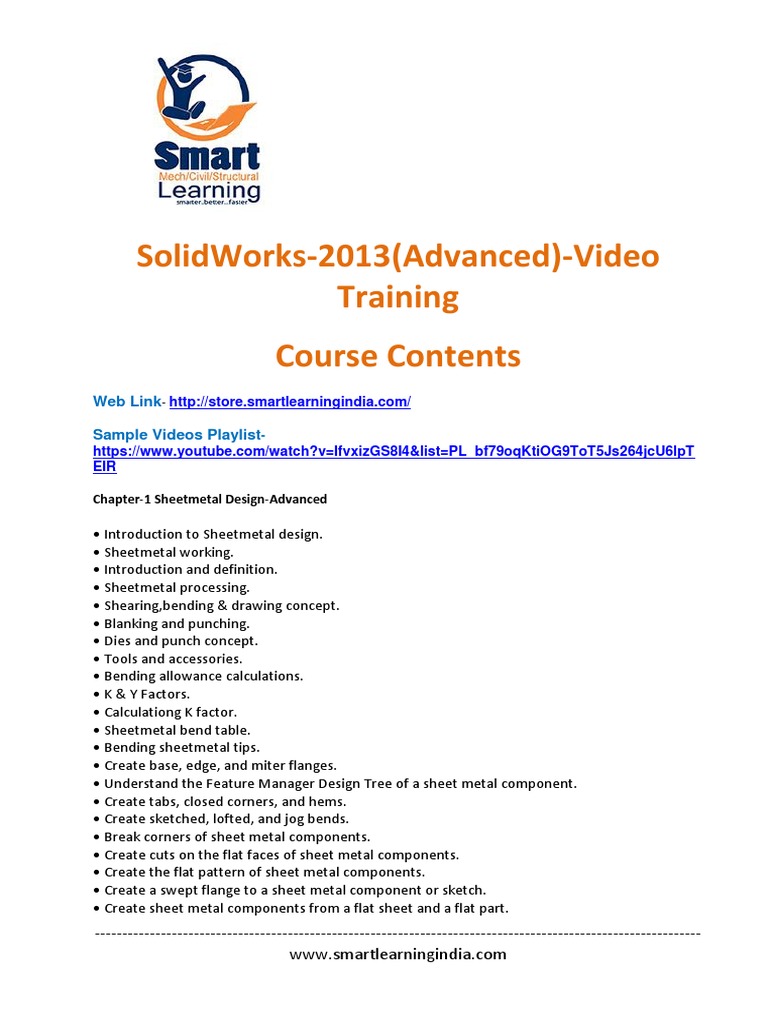 Solidworks-2013 (Advanced) - Video Training Course Contents: Web Link ...