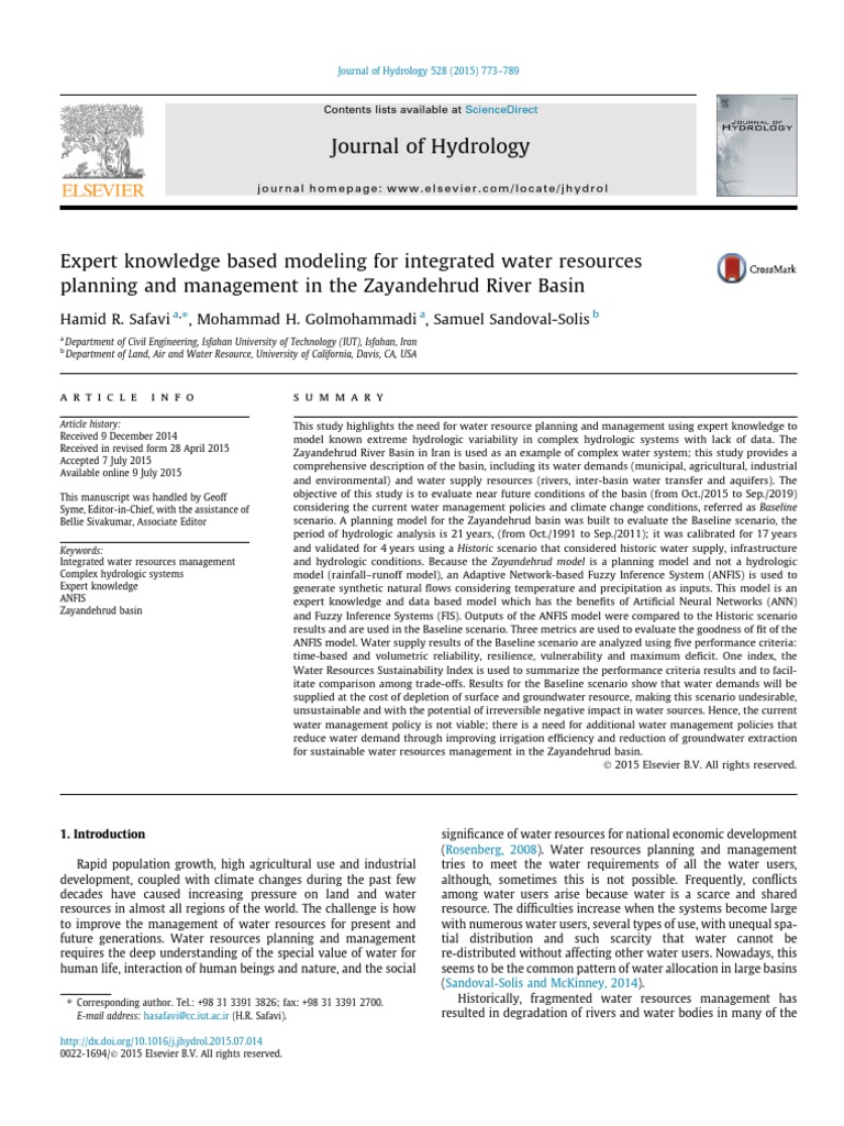Journal of Hydrology: Hamid R. Safavi, Mohammad H. Golmohammadi, Samuel ...