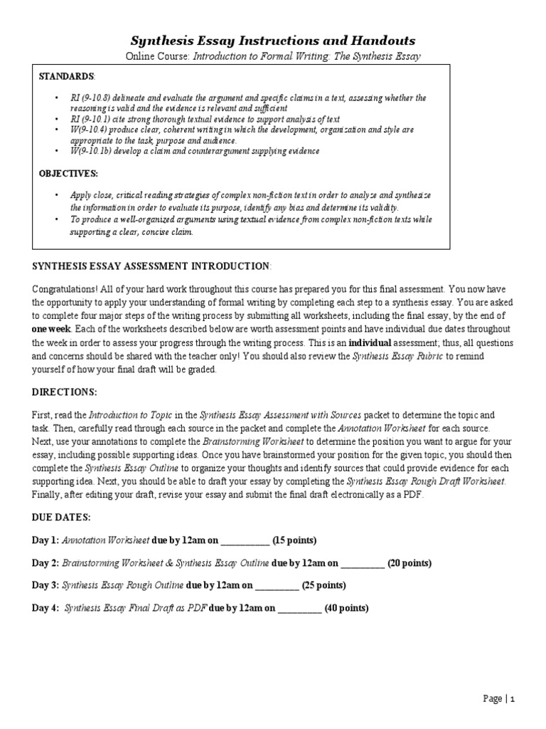 Synthesis Essay Writing Guide | PDF | Educational Assessment | Essays