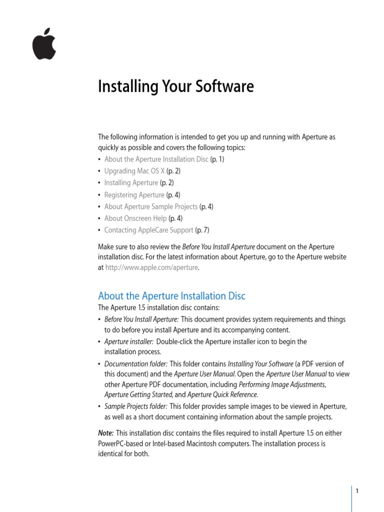 Aperture Installing Your Software | PDF | Macintosh | Mac Os