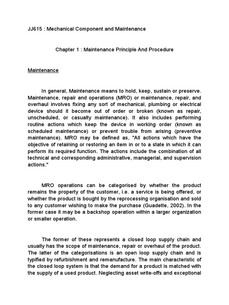 Chapter 1 Maintenance Principle and Procedures | PDF | Maintenance ...