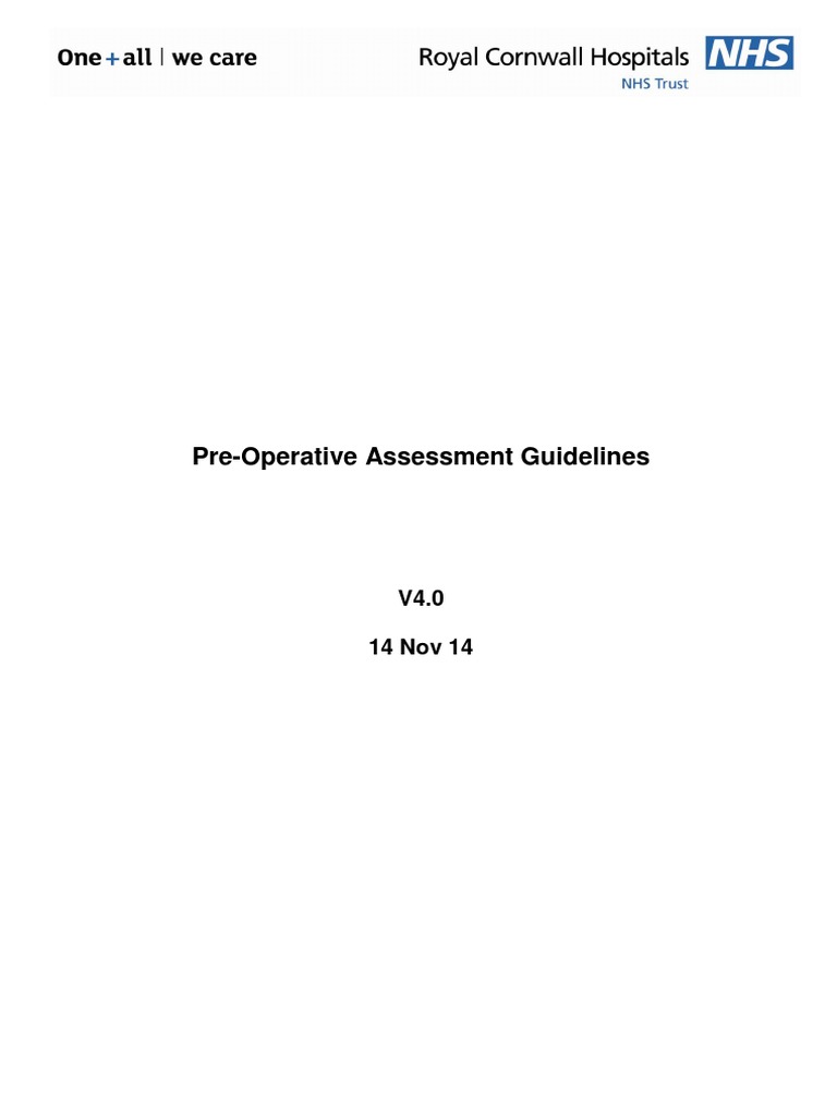 Pre-Operative Assessment Guidelines V4.0 | PDF | Surgery ...