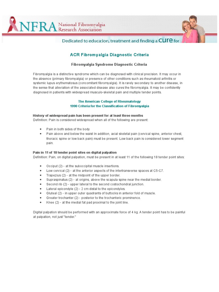 ACR Fibromyalgia Diagnostic Criteria | PDF | Fibromyalgia | Antidepressant