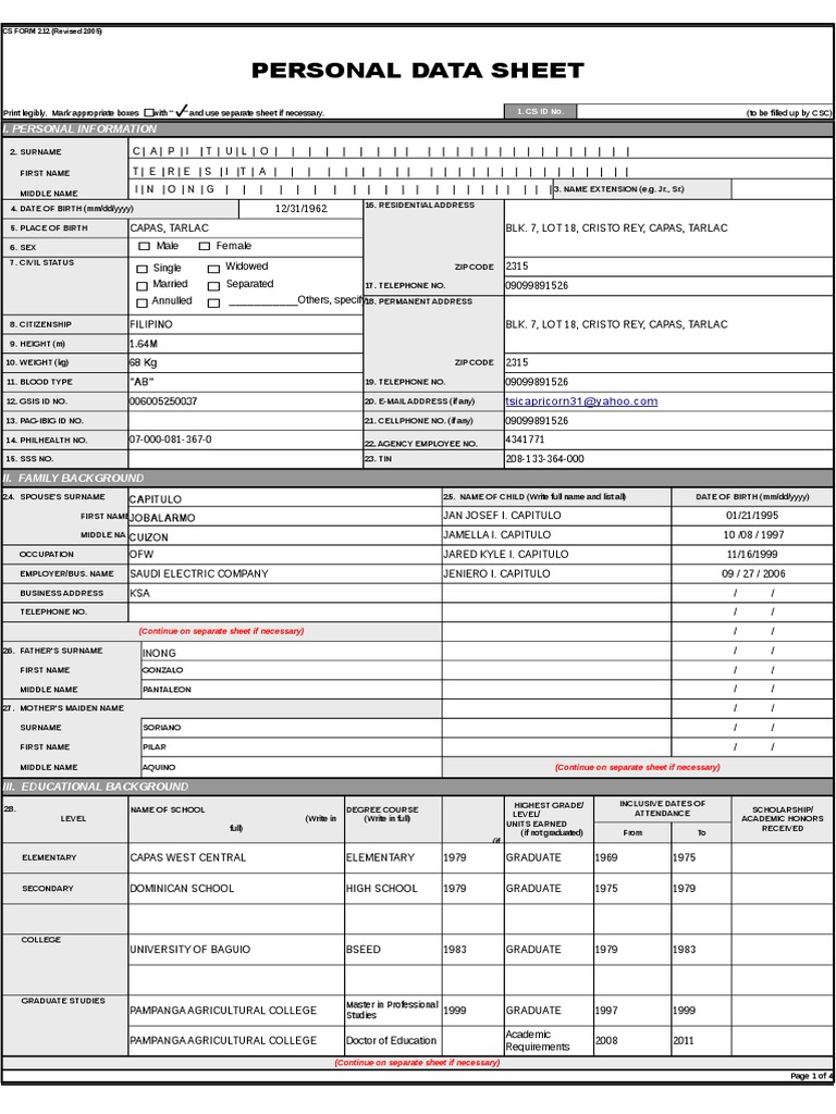 Personal Data Sheet | PDF | Government Information | Social Institutions