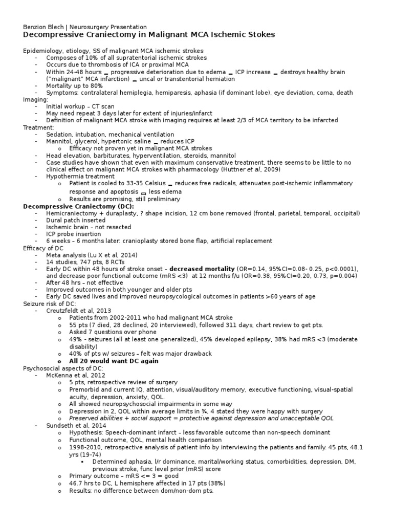 Craniectomy in Malignant Stroke - Presentation | PDF | Stroke | Major ...