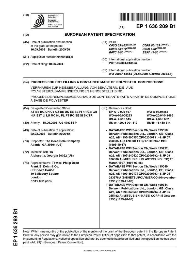 European Patent Specification: Printed by Jouve, 75001 PARIS (FR ...