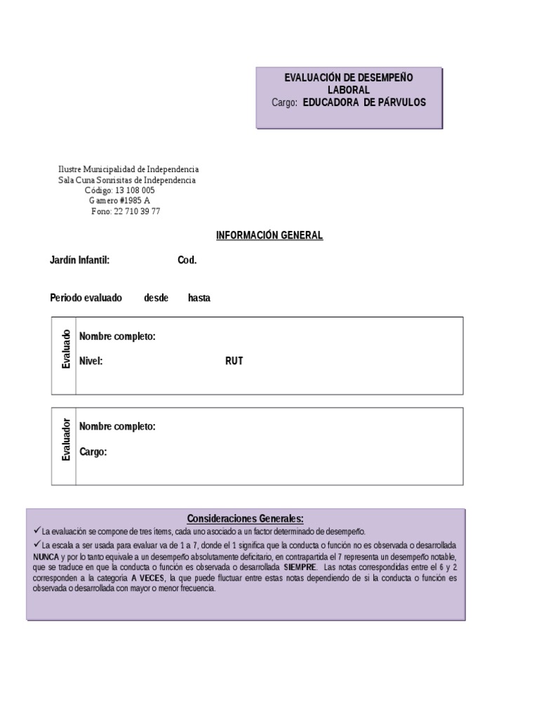 Evaluacion Desempeño Educadora de Parvulos | PDF | Ciencia cognitiva | Conceptos psicologicos