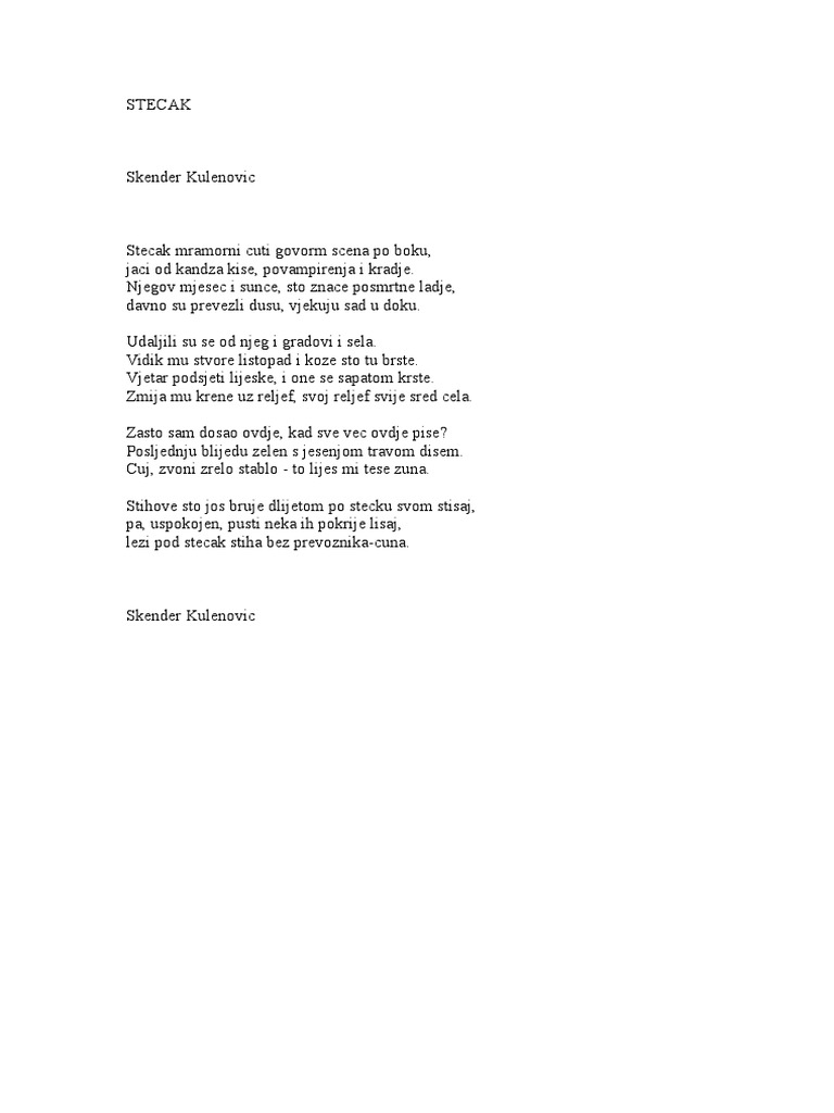 STEĆAK, Skender Kulenović | PDF