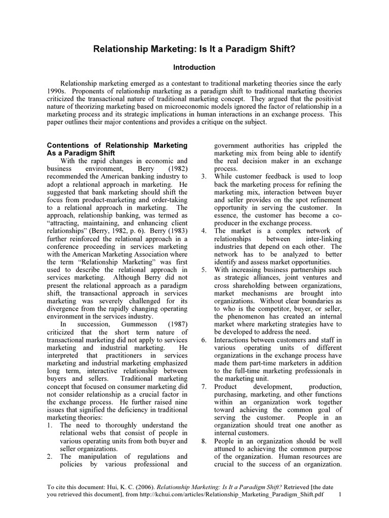 Relationship Marketing Paradigm Shift | PDF | Sales | Marketing
