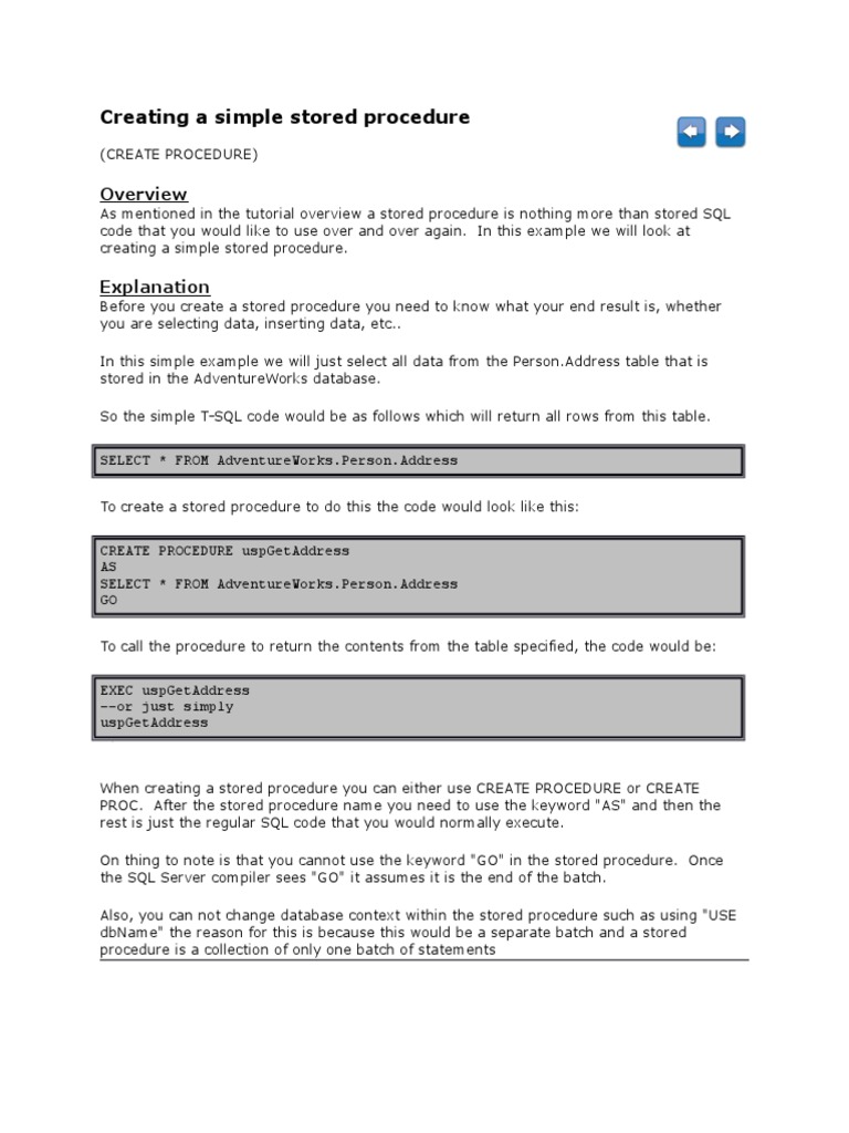 Creating A Simple Stored Procedure Pdf Parameter Computer Programming Subroutine