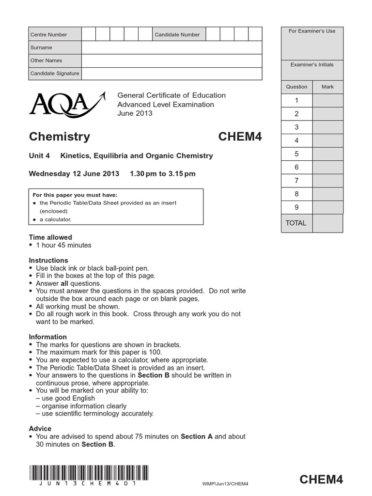 June 2013 QP - Unit 4 AQA Chemistry | PDF | Reaction Rate | Titration