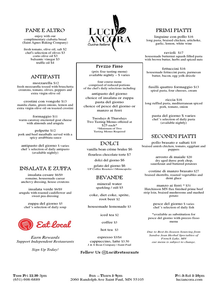 Lucian Cora Restaurant Menu Overview | PDF | Pasta | Cuisine