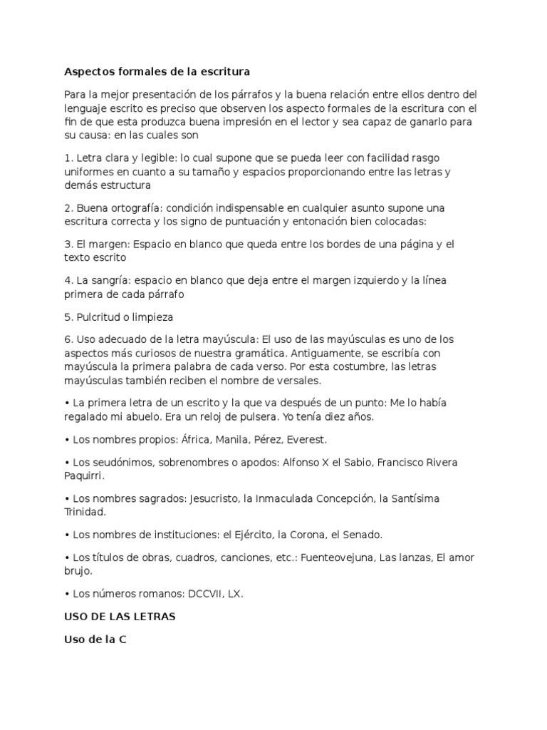 Aspectos Formales de La Escritura | PDF | Lengua española | Idioma francés