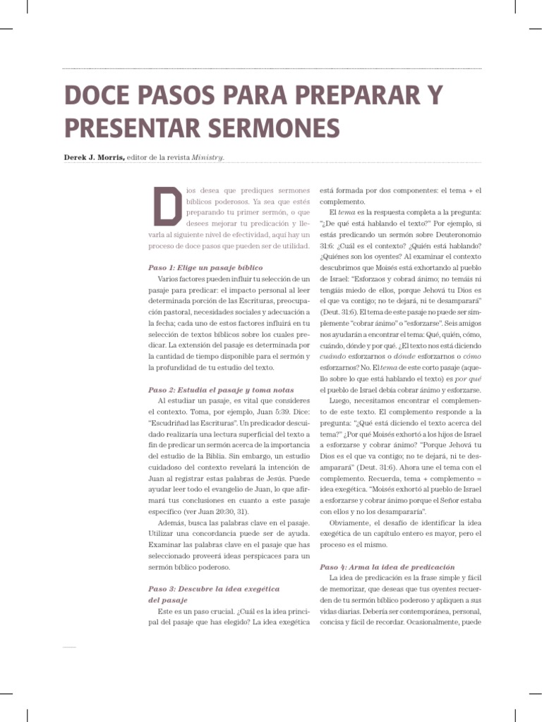 Doce Pasos Para Preparar y Presentar Un Sermón | Sermón | Biblia
