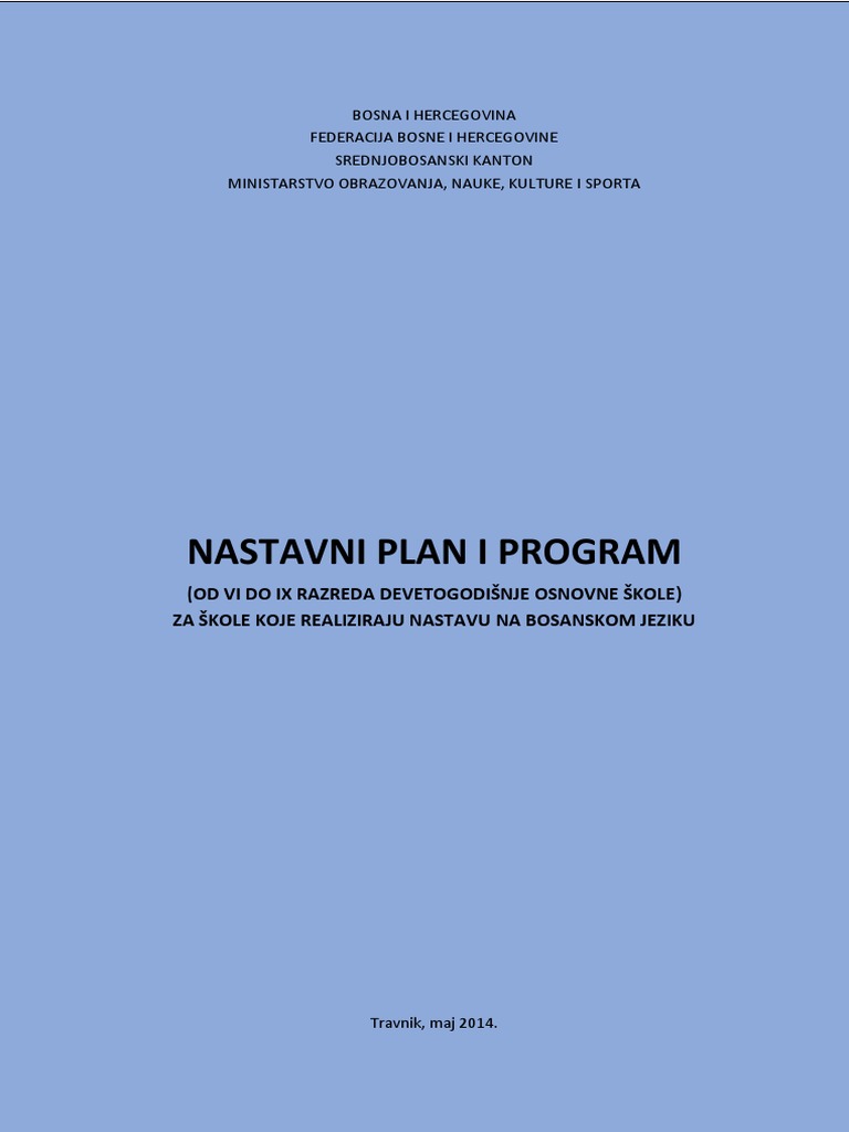 Nastavni Plan I Program (Od VI Do IX Razreda Devetogodisnje Osnovne Skole) Za Skole Koje ...