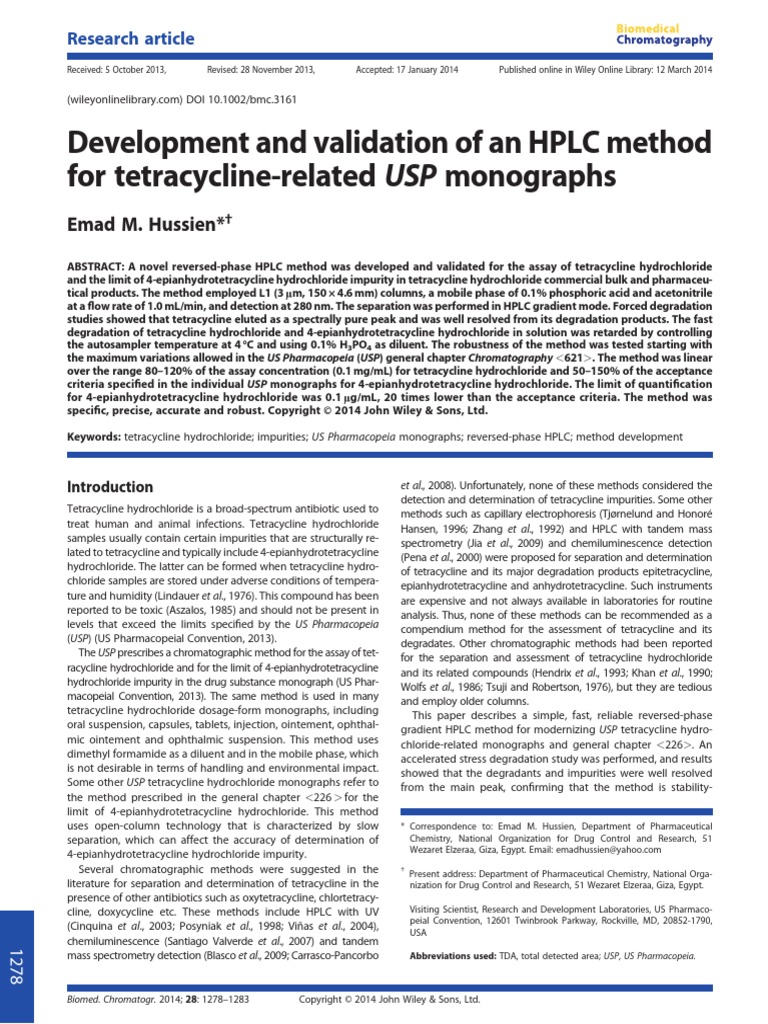 Development and Validation of An HPLC Method For Tetracycline-Related ...